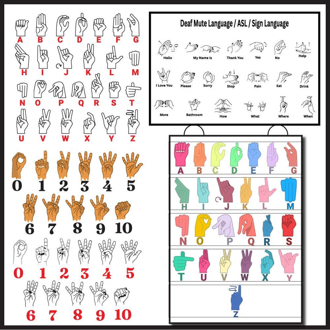 ASL Chart Bundle, Sign Language Alphabet, Numbers, Phrases (printable ...
