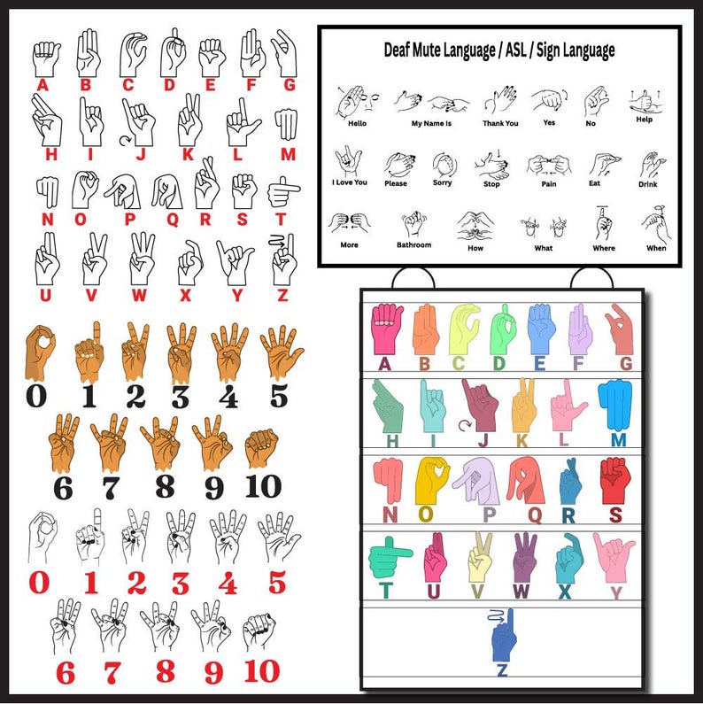 ASL Sign Language Chart Bundle American Sign Language Alphabet, Numbers ...