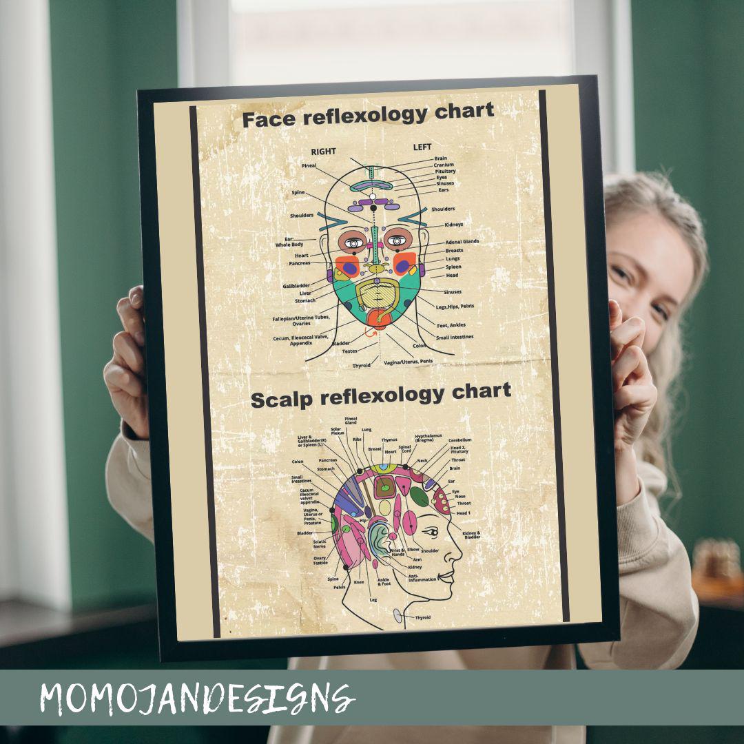 Face & Scalp Reflexology Chart: Acupressure Points (digital Download ...