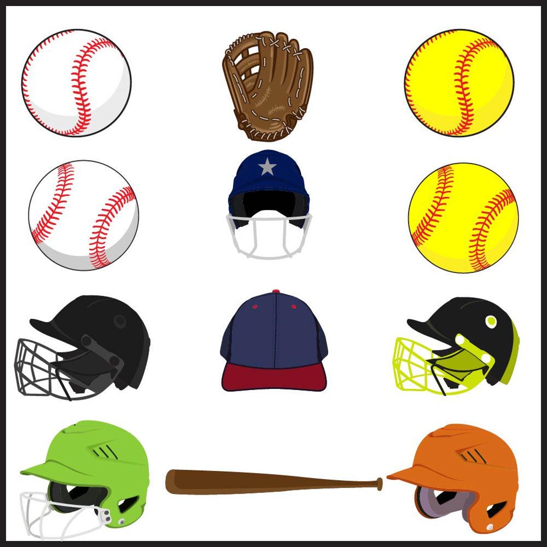 Baseball & Softball Clipart Set: Sports Equipment SVG Bundle (digital ...