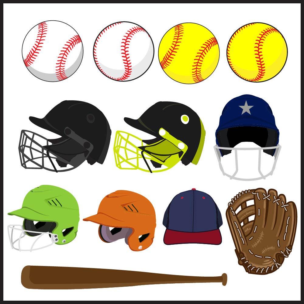 Baseball & Softball Clipart Set: Sports Equipment SVG Bundle (digital ...