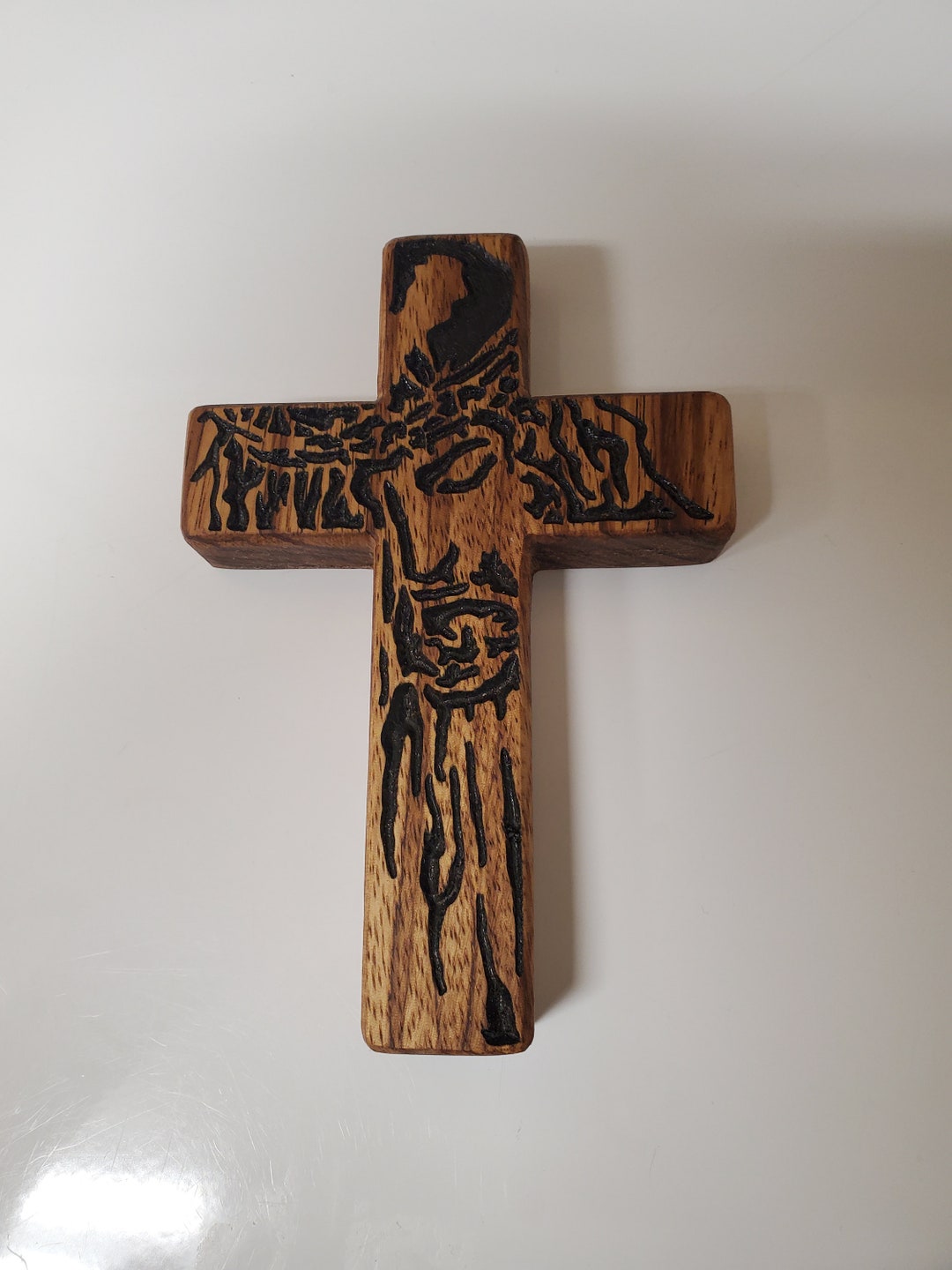 Small Rustic Wooden Cross With Jesus's Face Carved In - Etsy