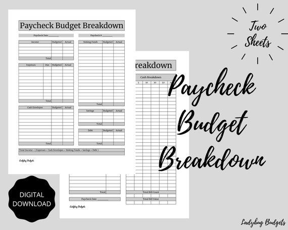 Paycheck Budget Breakdown Paycheck Breakdown PDF Printable | Etsy