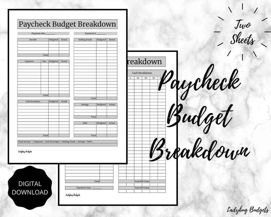 Paycheck Budget Breakdown Paycheck Breakdown PDF Printable Budget ...