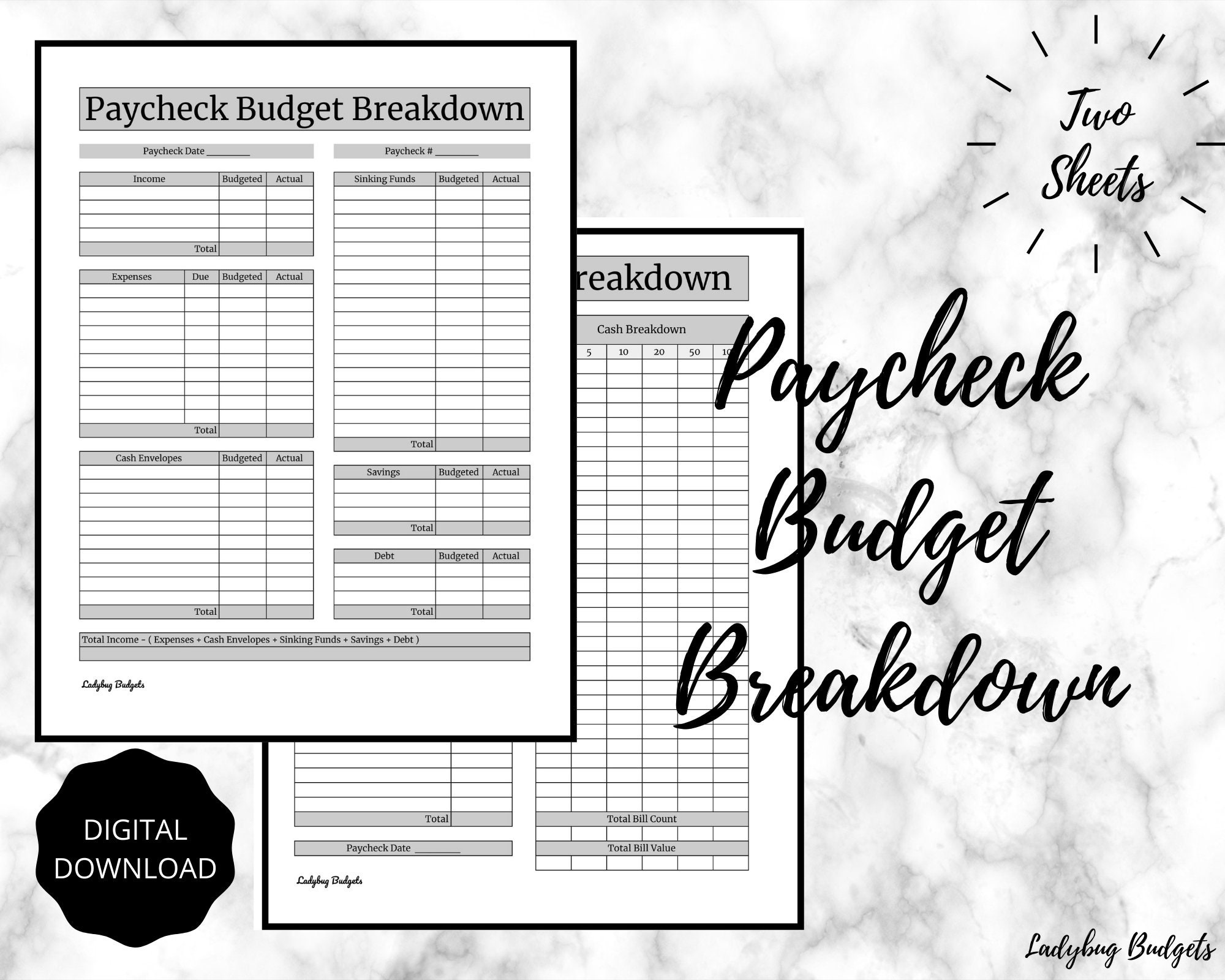 Paycheck Budget Breakdown Paycheck Breakdown PDF Printable Budget ...
