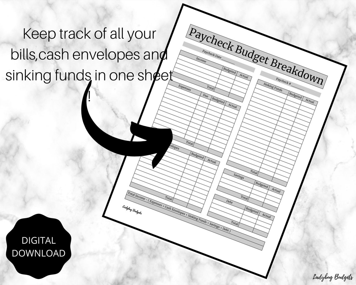 Paycheck Budget Breakdown Paycheck Breakdown PDF Printable Budget ...