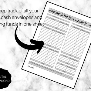 Paycheck Budget Breakdown Paycheck Breakdown PDF Printable Budget Printable Cash Envelope ...