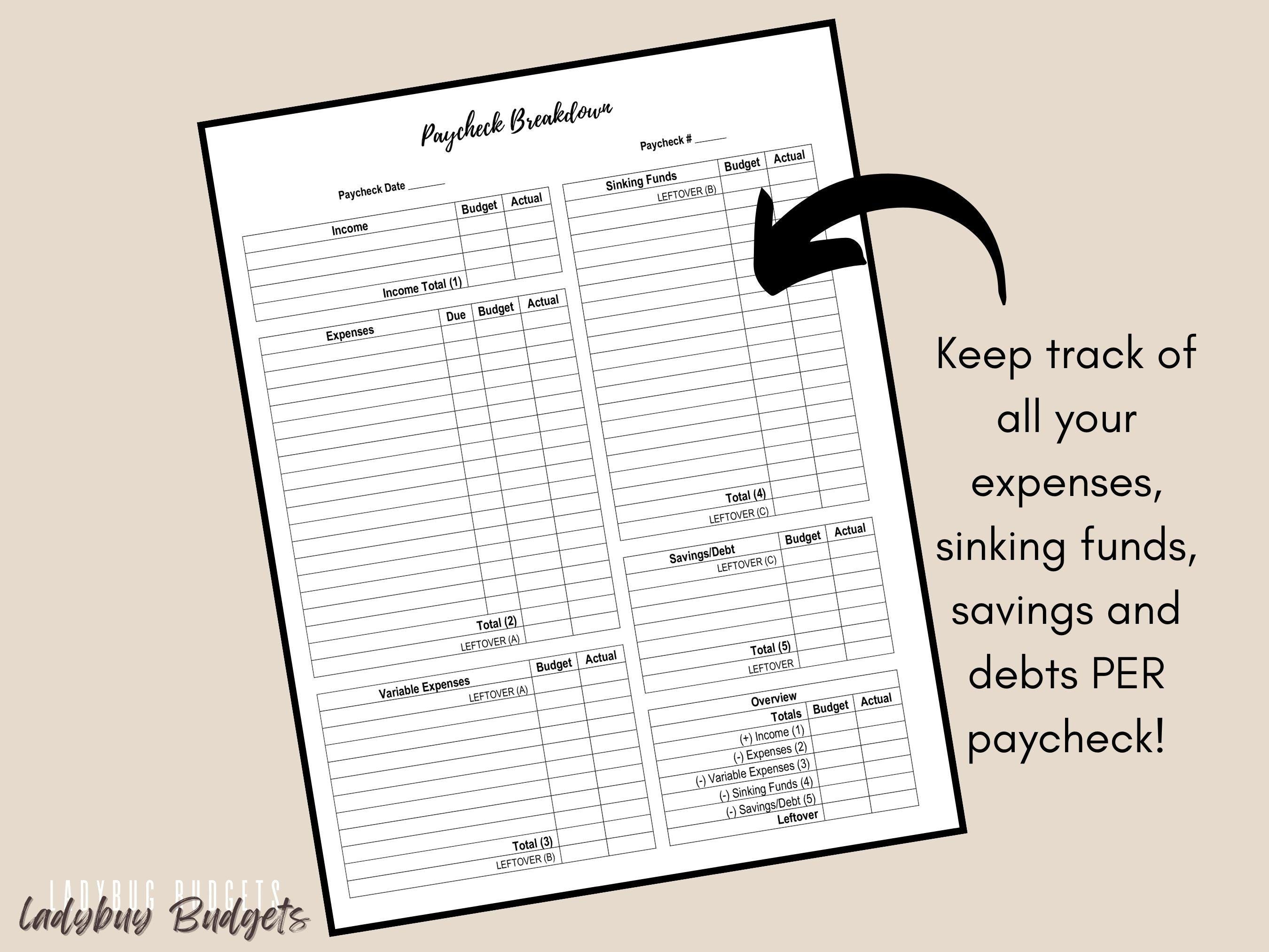 Paycheck Budget Breakdown | Paycheck Breakdown | PDF Printable | Budget ...