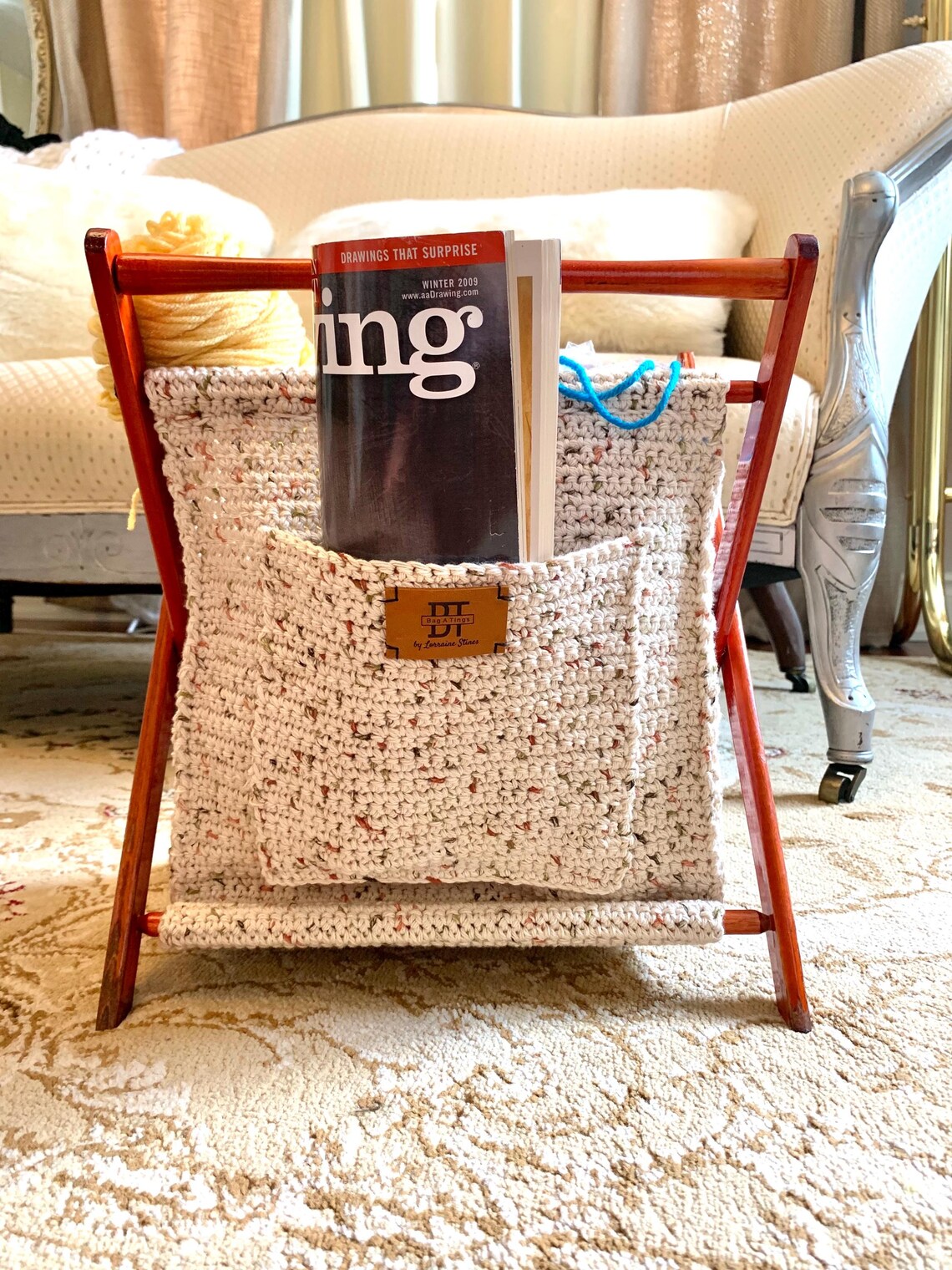 Vintage Folding Knitting Sewing Basket Yarn Container, Storage ...