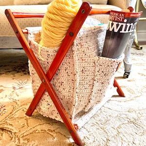 Vintage Folding Knitting Sewing Basket Yarn Container, Storage ...