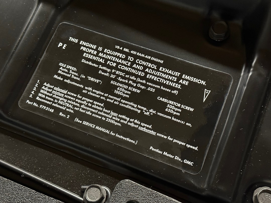 1968 Pontiac Gto/firebird RAM AIR 400 Emissions Decal - Etsy