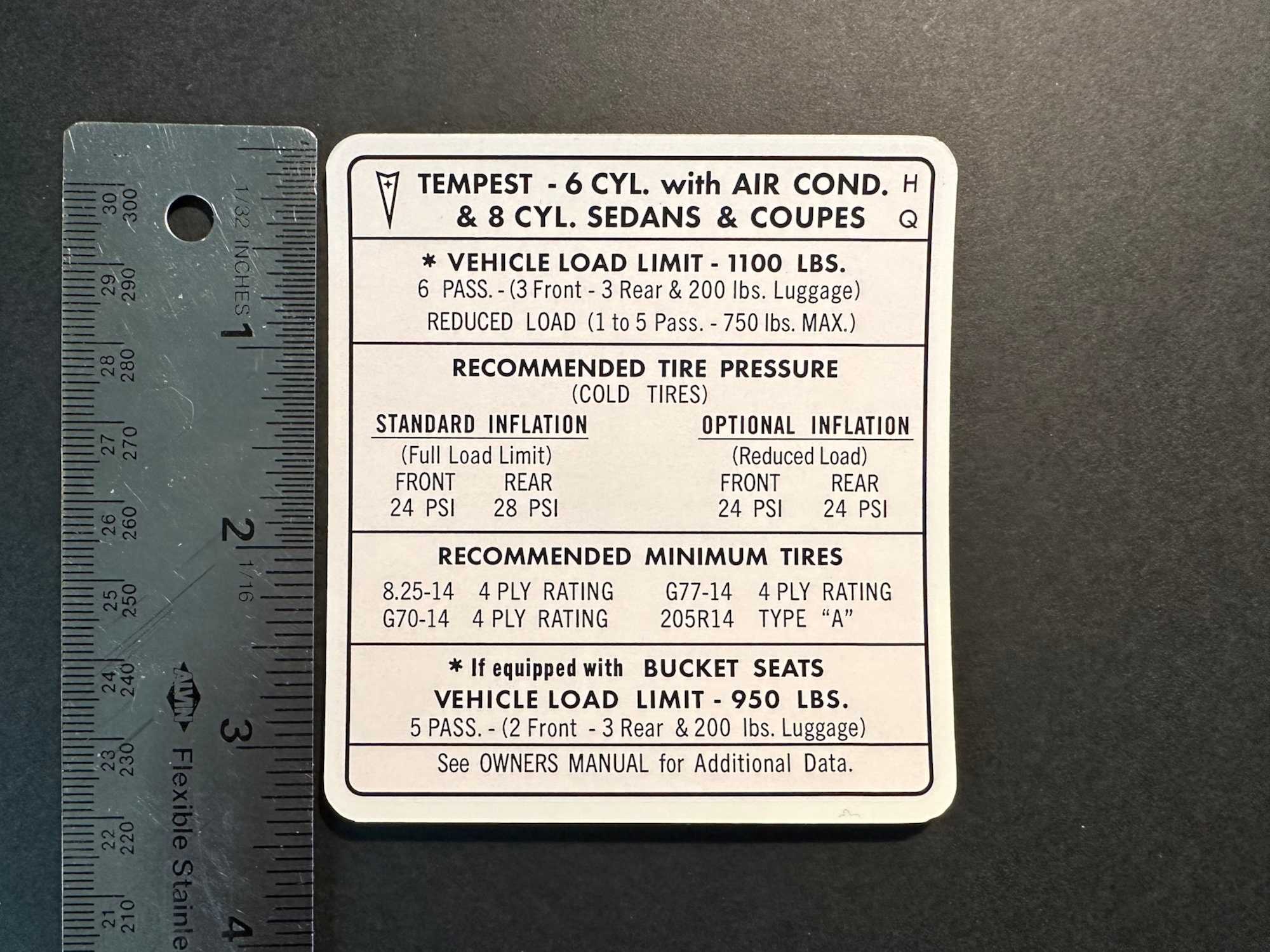 1968 Tire Pressure Water Slide Decal - V8 Pontiac Gto/tempest/lemans - Etsy