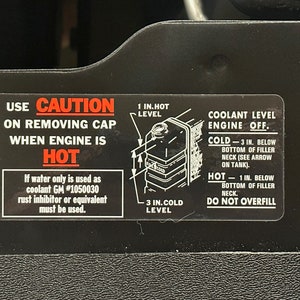 1968 Caution Coolant Decal - Pontiac Firebird, GTO, Tempest and Lemans ...