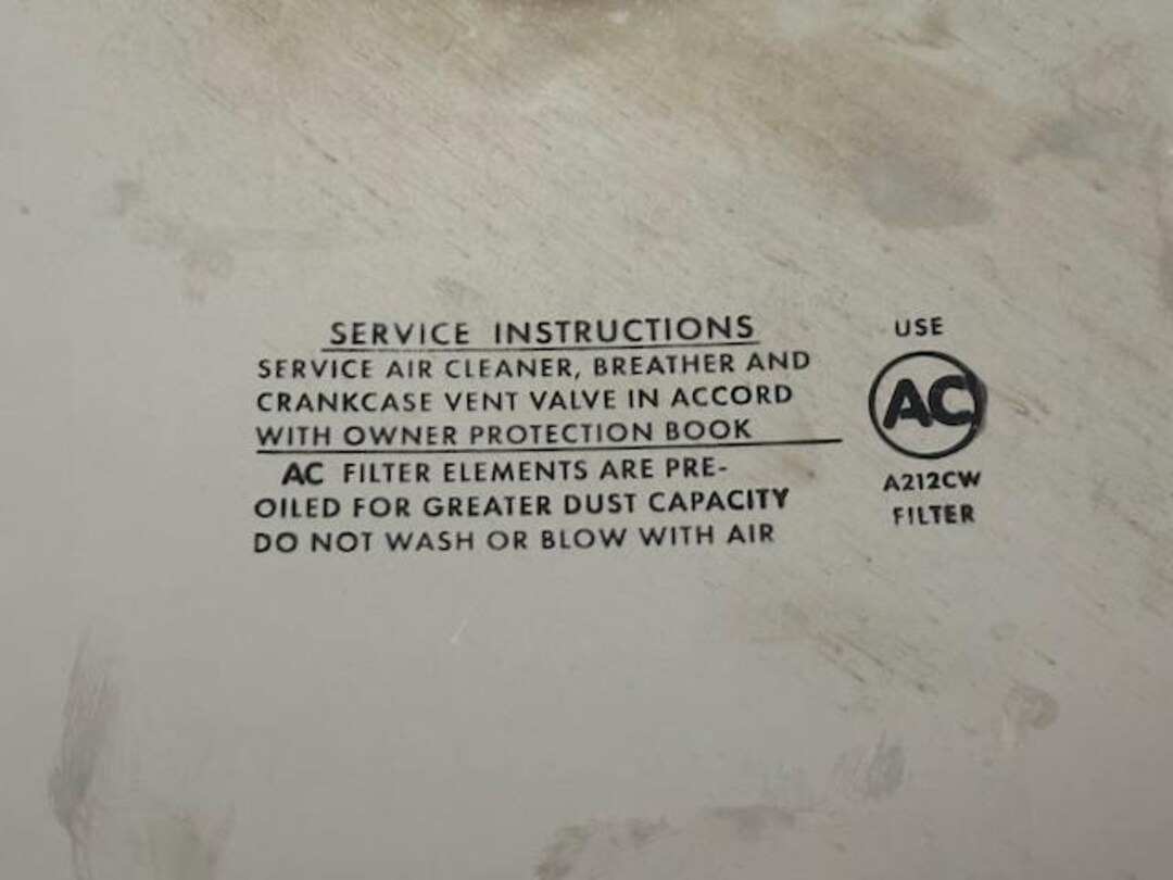 1969-'72 Corvette A212CW Air Cleaner Service Instruction Silkscreen - Etsy