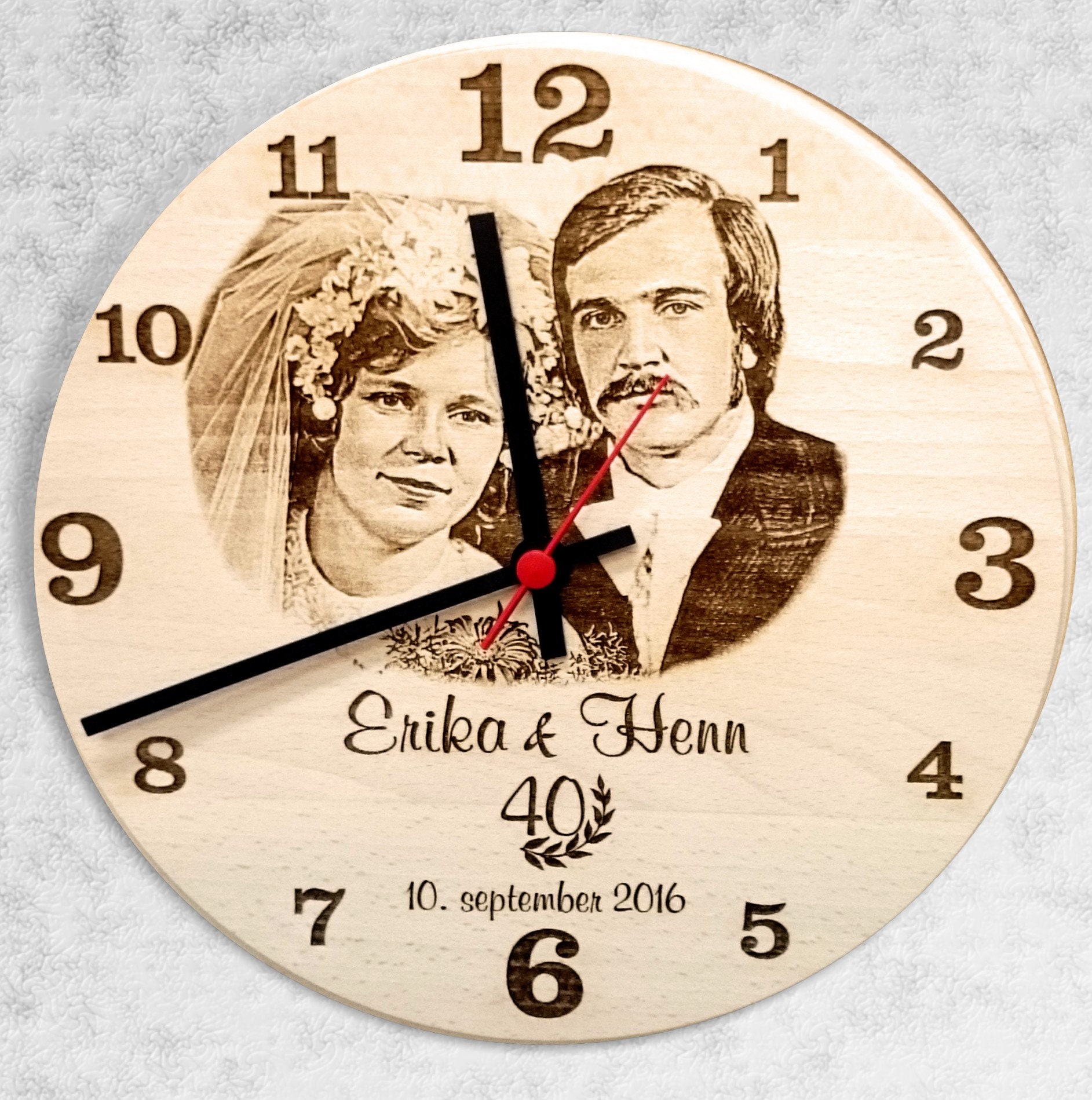 Engraved Wooden Wedding Photo Clock Gift Wedding Anniversary Wood Photo ...