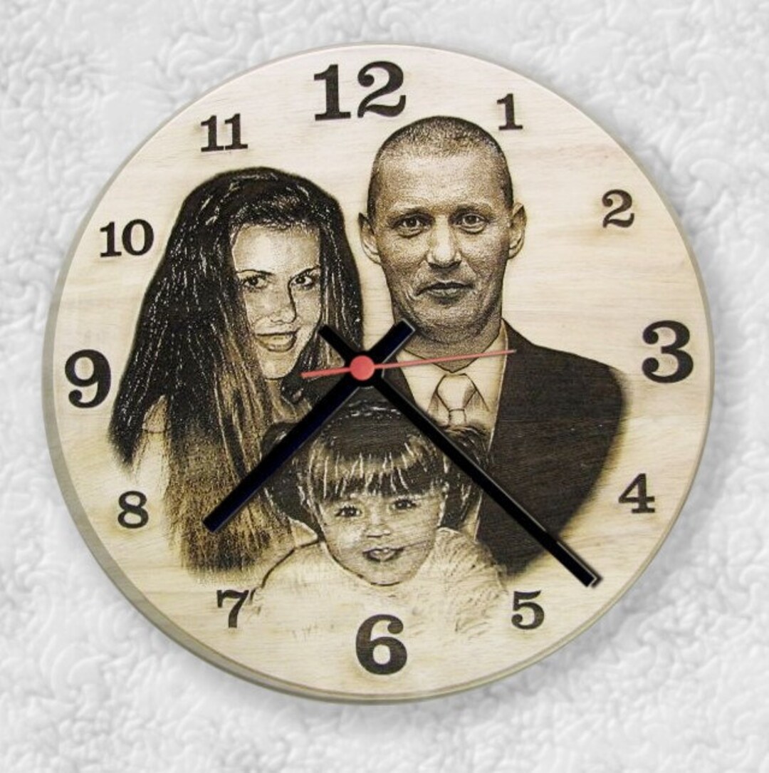 Engraved Family Photo Clock Gift Anniversary Wood Photo Portrait Cute ...