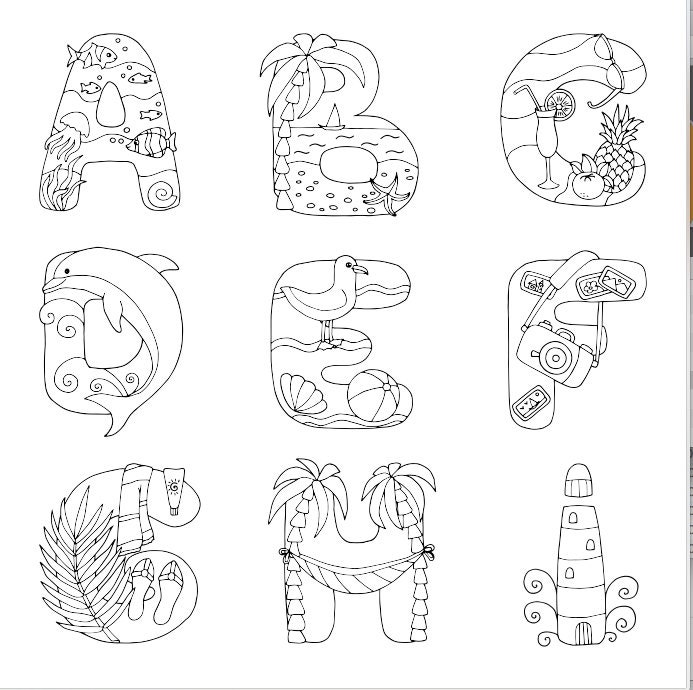 Beach Surfer Alphabet Coloring Pages Printable 26 Pages - Etsy