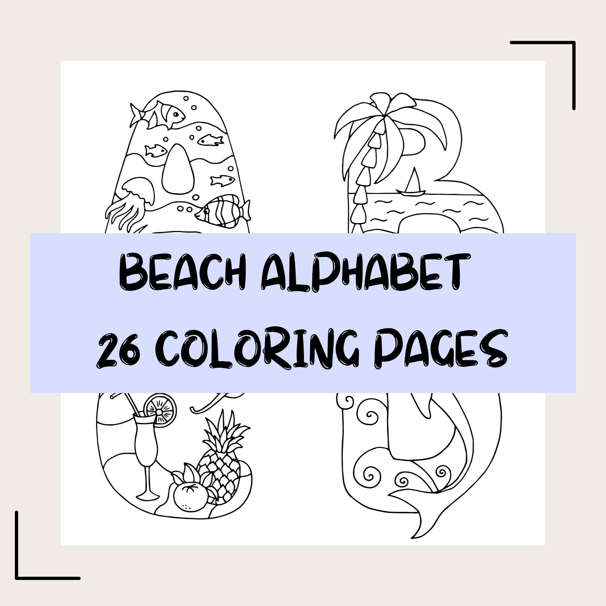 Beach Surfer Alphabet Coloring Pages Printable, 26 Pages, Printable ...