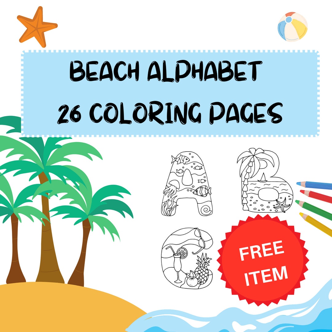 Beach Surfer Alphabet Coloring Pages Printable, 26 Pages, Printable ...