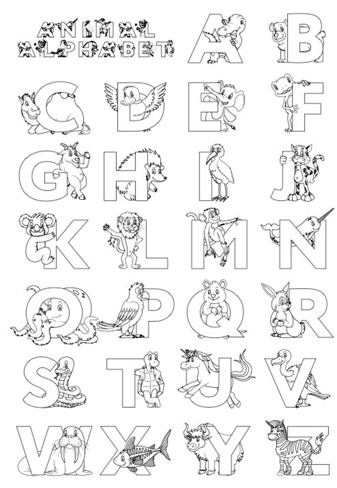 Animal Alphabet Coloring Pages Free Printable Animal Alphabet Coloring Pages Free Printable