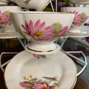 BEAUTIFUL PINK LILLY Pattern Clare Tea Set. 4 Teacups,4 Saucers,4 Side ...