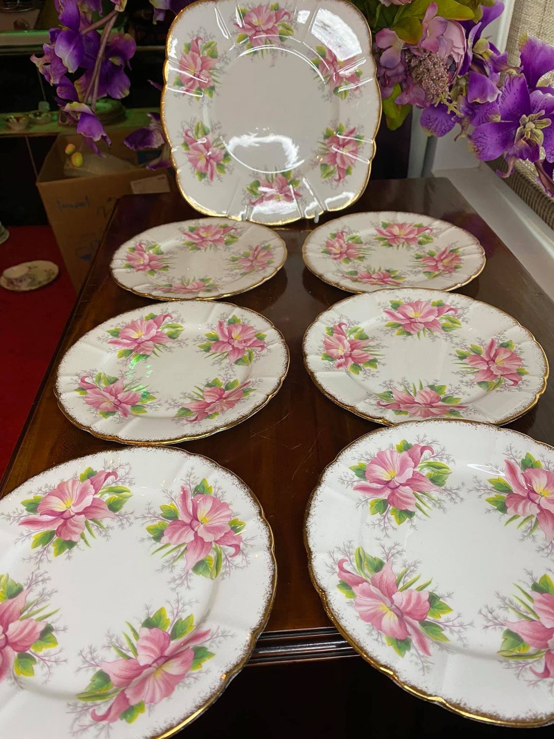 ROYAL STAFFORD AZALEA Cake Plate and 6 Side Plates - Etsy
