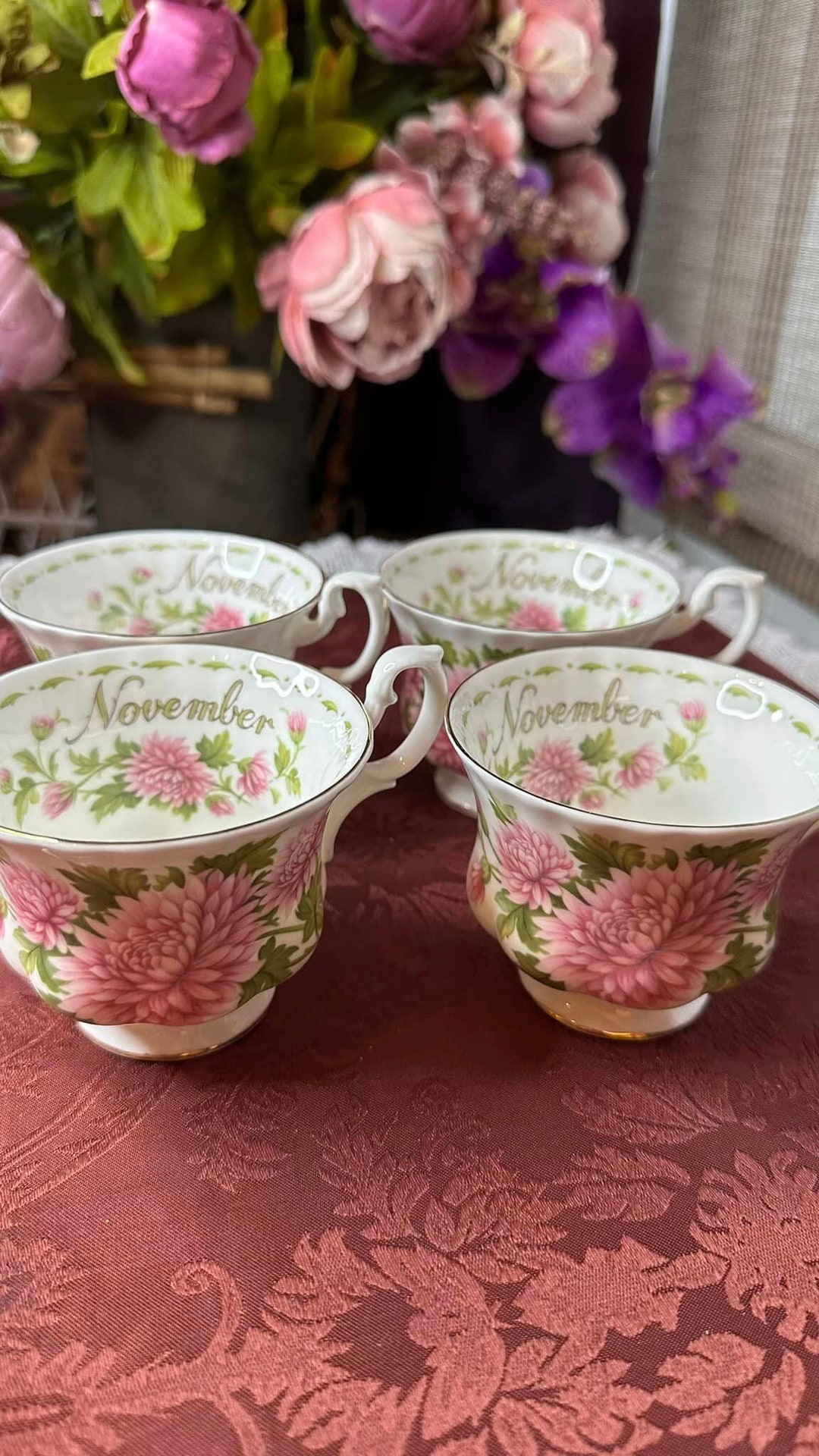 4 ROYAL ALBERT Flower of the Months October Chrysanthemum Tea Cups - Etsy
