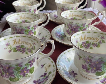 Royal Albert Flower of the Month February Trio, Tea Cup Saucer and Side ...