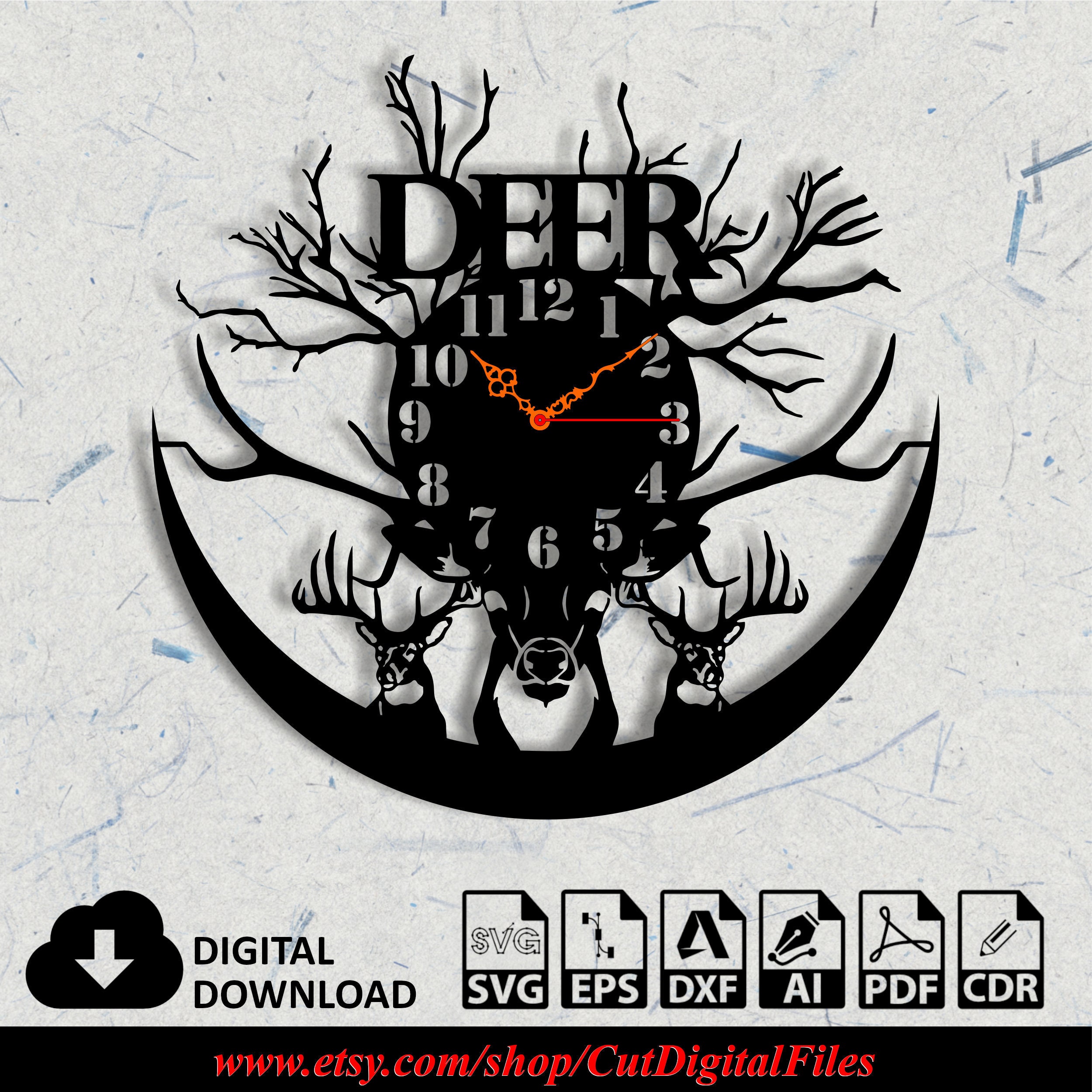 Wall Clock Deer Laser Cut Dxf Svg Glowforge File Cnc Cutting | Etsy