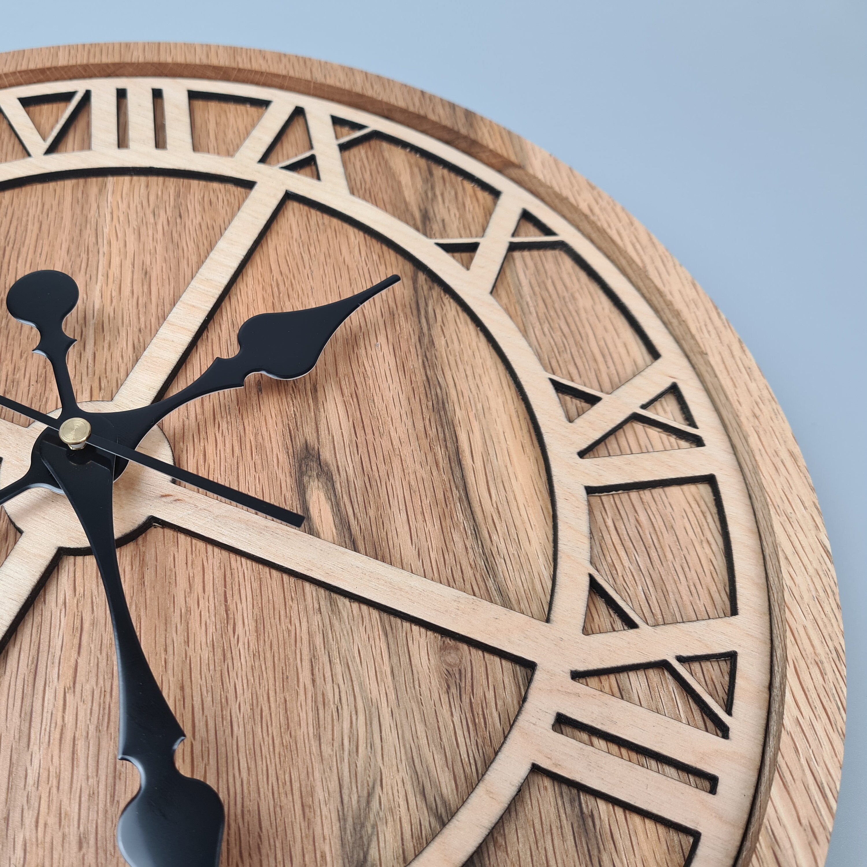 100% Solid Oak Wood Wall Clock Round Skeleton Clock | Etsy