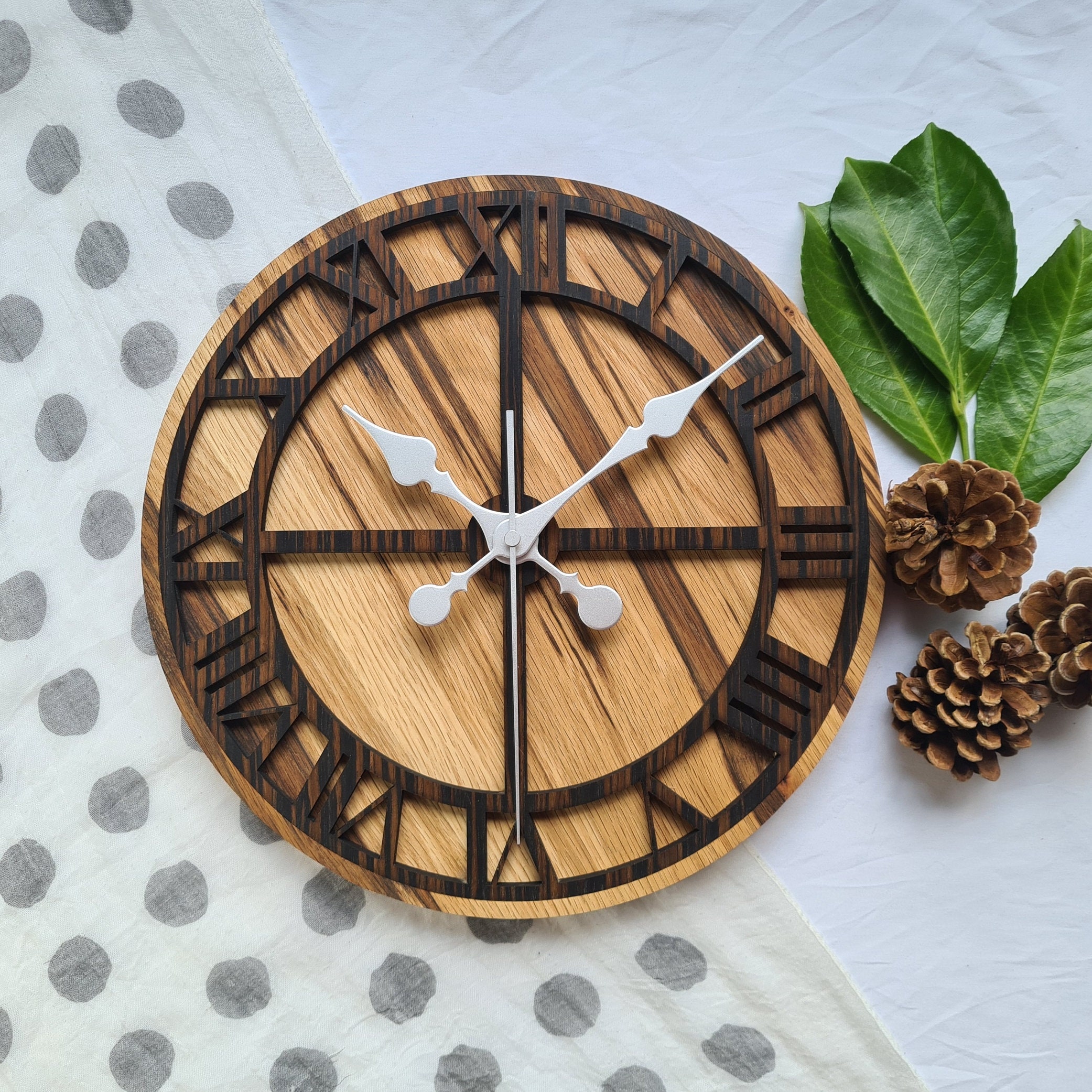 100% Solid Oak Wood Wall Clock Skeleton Clock Hardwood | Etsy