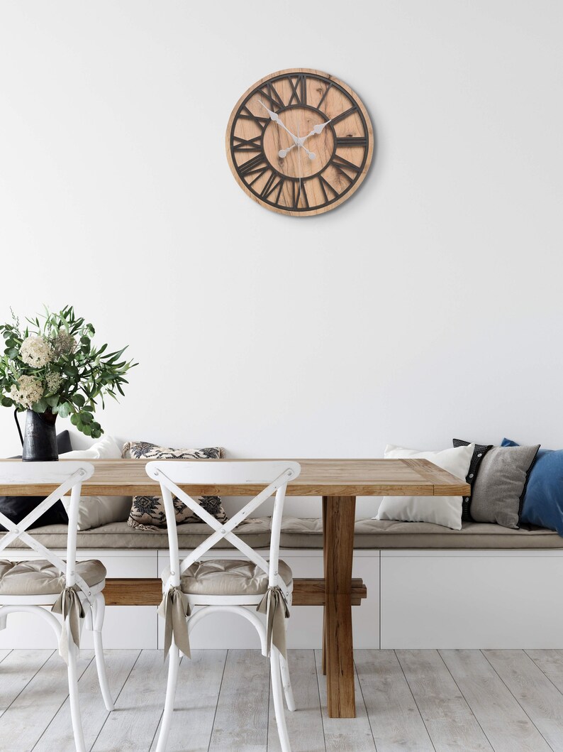 100% Solid Oak Wood Wall Clock Round Black Skeleton Clock - Etsy
