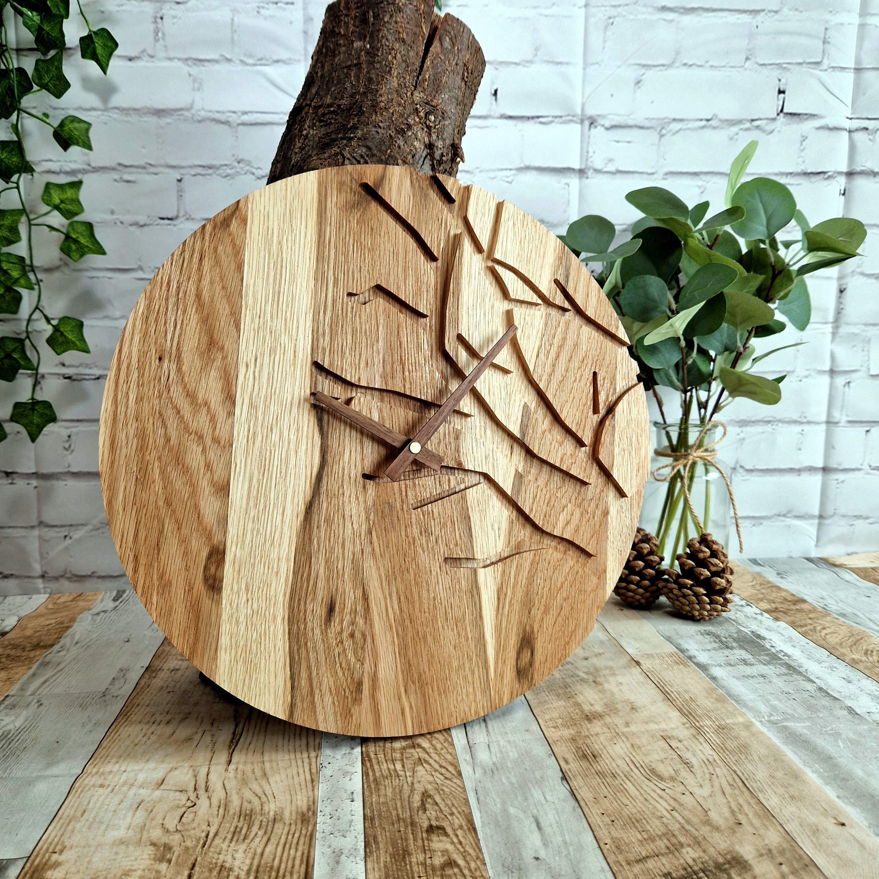 100% Solid Oak Clock With Walnut Hands Wooden Tree Clock - Etsy