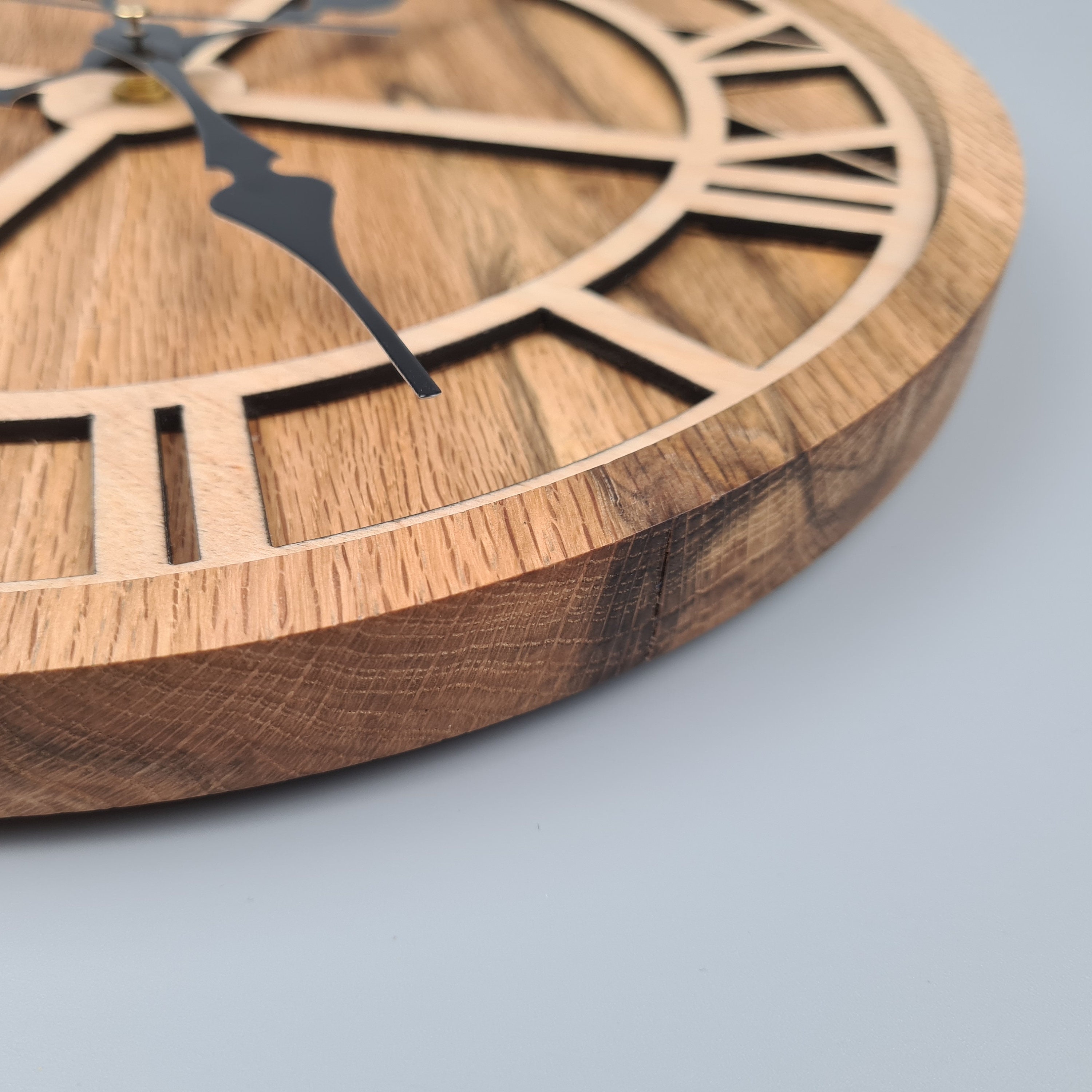 100% Solid Oak Wood Wall Clock Round Skeleton Clock | Etsy