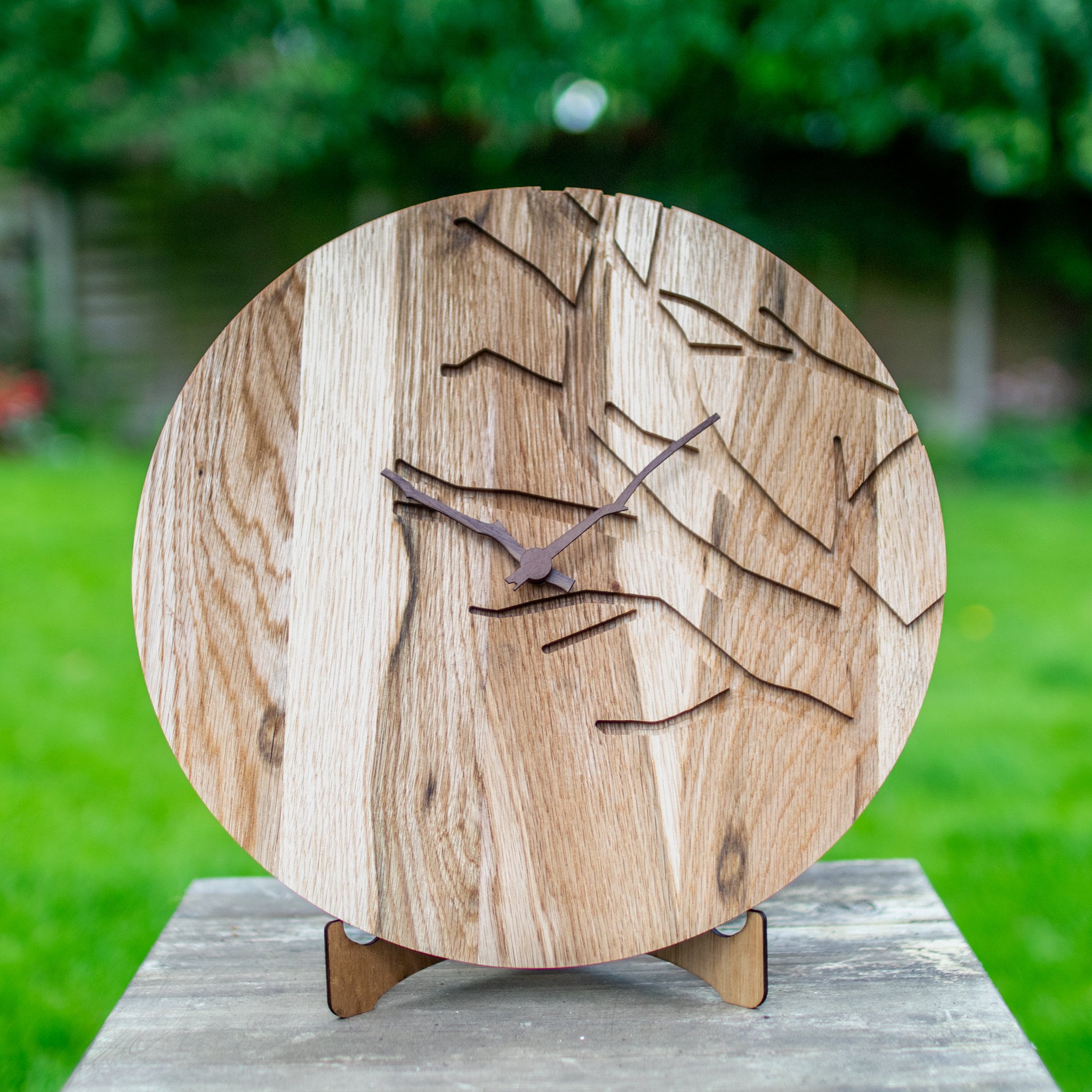 100% Solid Oak Clock With Walnut Hands Wooden Tree Clock - Etsy