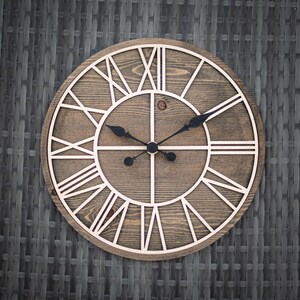 Cerused Black Grain Wooden Skeleton Clock Rustic Farmhouse Large Wall ...
