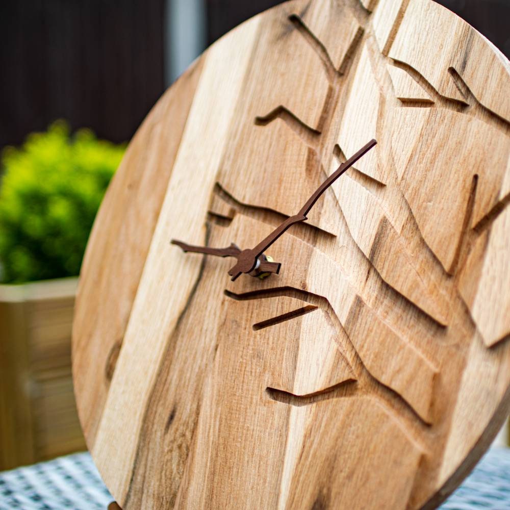 100% Solid Oak Clock With Walnut Hands Wooden Tree Clock - Etsy
