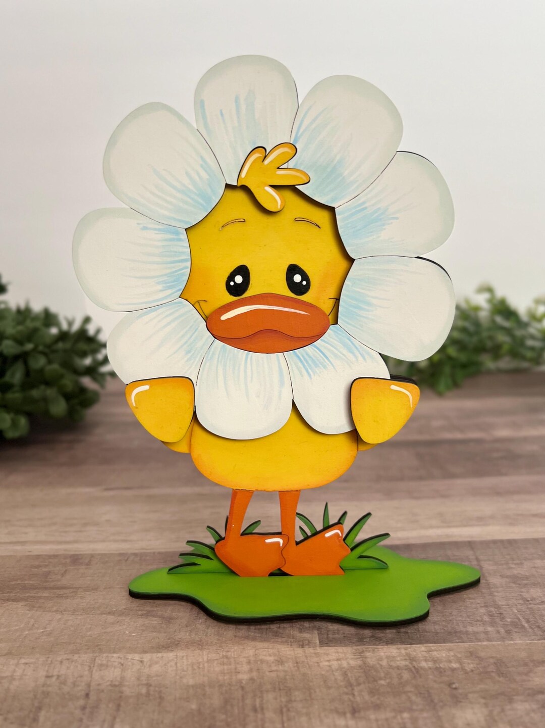 Wood Spring Duck Shelf Sitter, Hand-painted Farmhouse Spring Decor ...