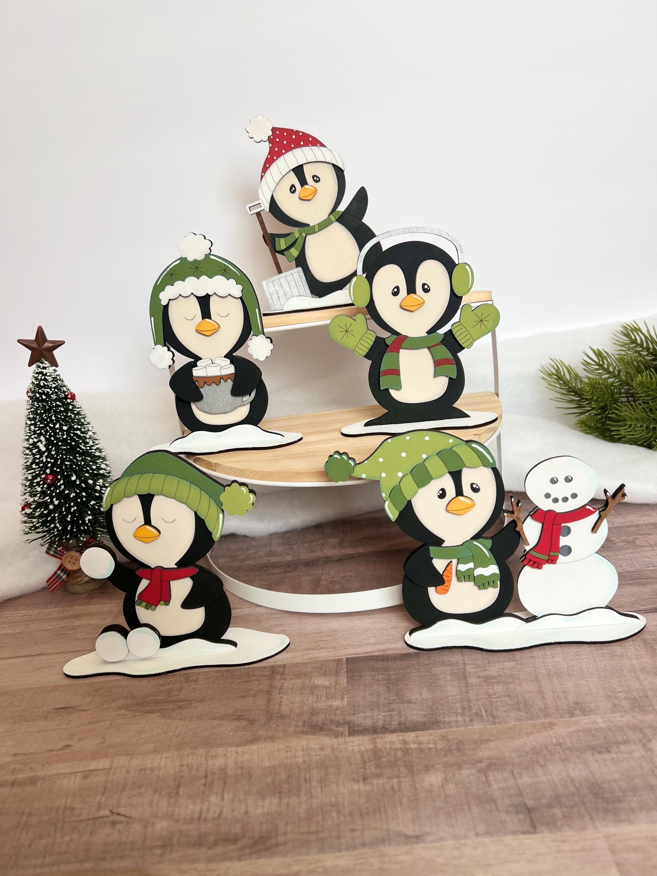 Hand-painted Christmas Penguin Shelf Sitters: Rustic Holiday Decor - Etsy