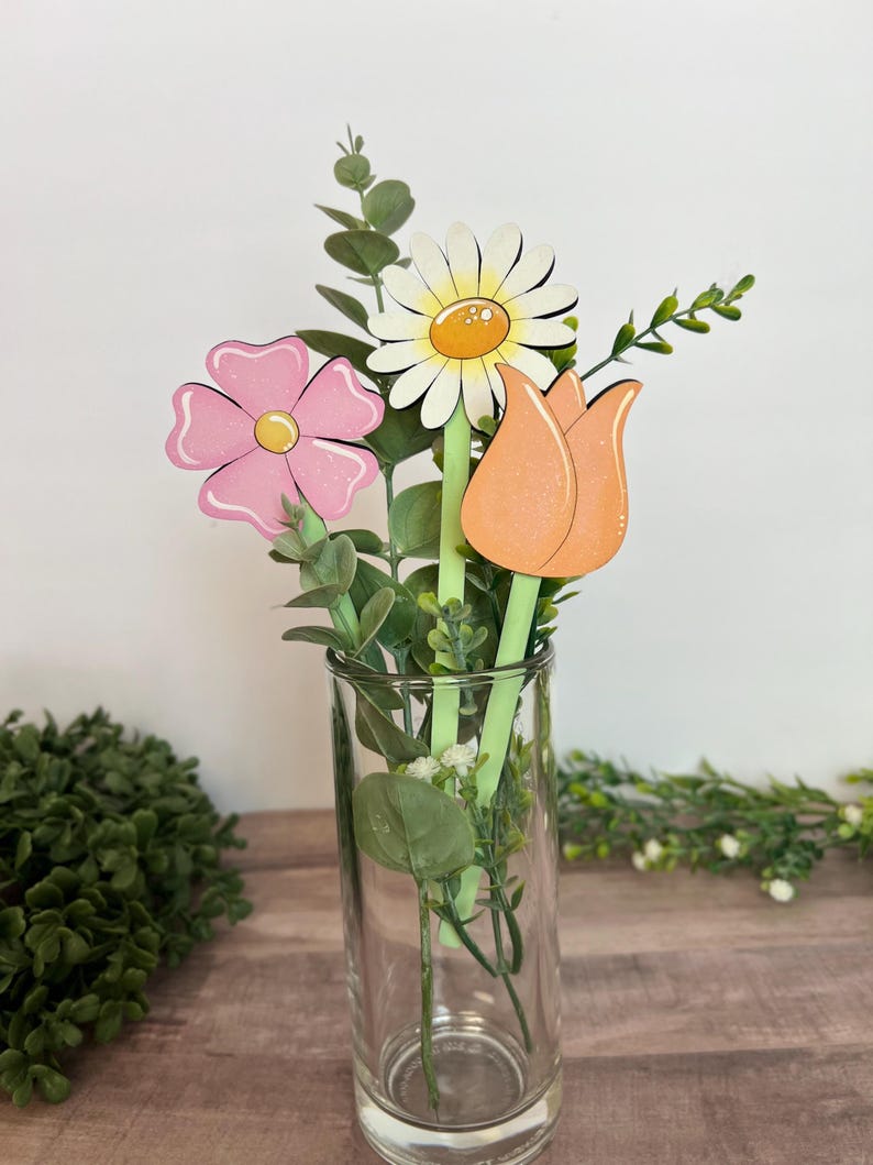 Wood Floral Picks Set, Spring Flower Sticks Decor, Tiered Tray Floral ...