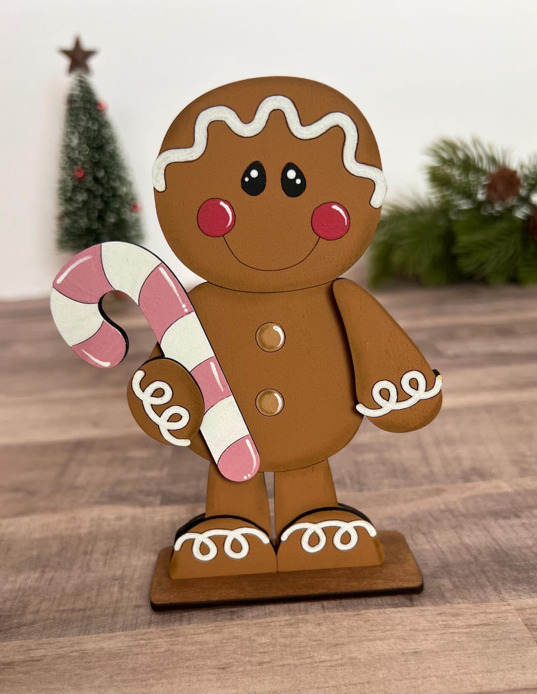Christmas Gingerbread Shelf Sitter, Christmas Tiered Tray Decor, Pink ...