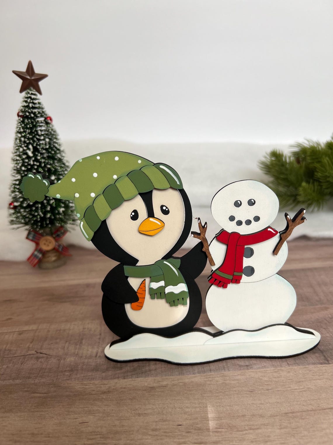 Hand-painted Christmas Penguin Shelf Sitters: Rustic Holiday Decor - Etsy