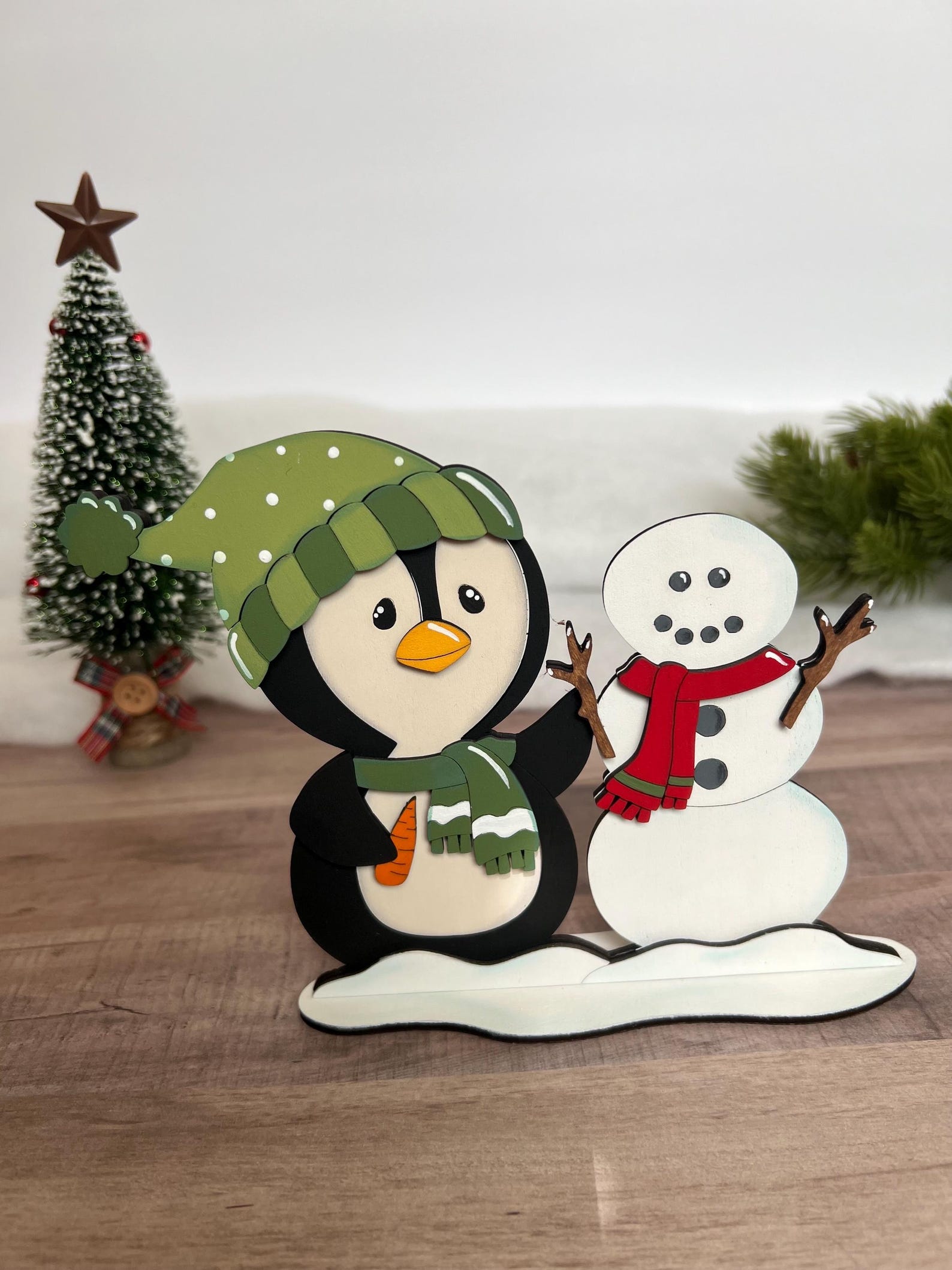 Hand-painted Christmas Penguin Shelf Sitters: Rustic Holiday Decor - Etsy