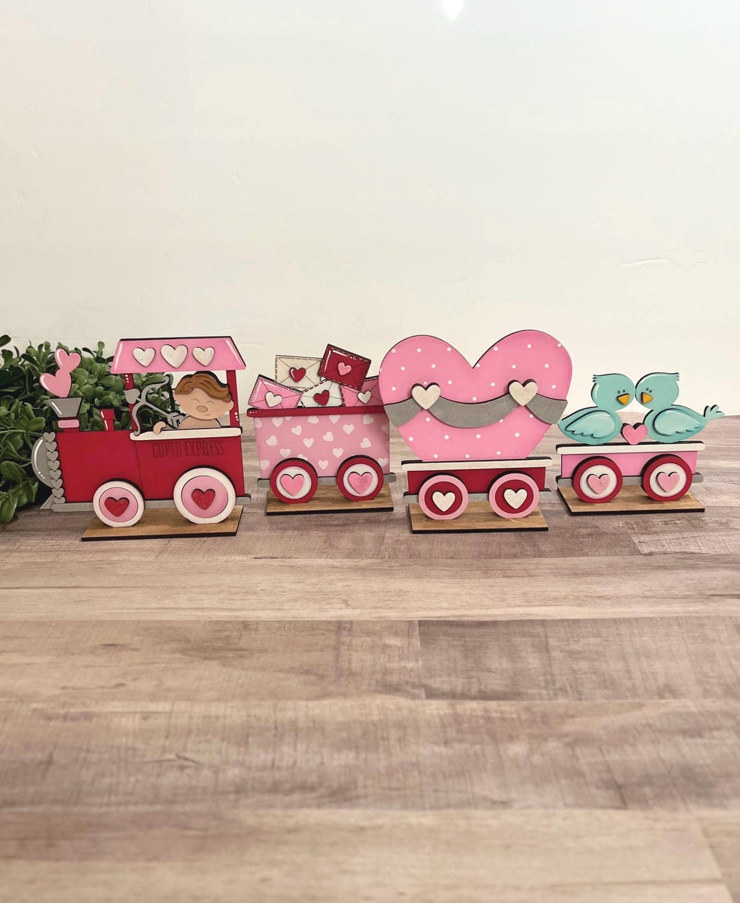 Wood Valentine’s Day Train Set, Hand-painted Valentine Train Decor ...