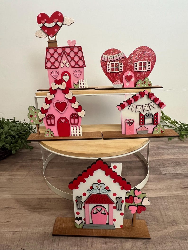 Wood Valentine Village Shelf Sitters, Hand-painted Valentine’s Day ...