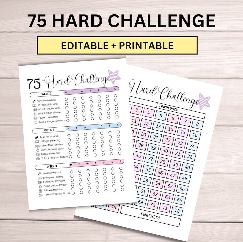 Editable 75 Hard Challenge Tracker Printable, 75 Hard Tracker, 75 Day ...