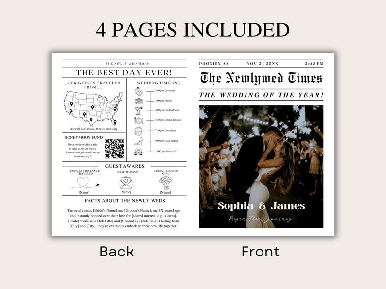 Folded Printable Wedding Newspaper Program Canva Template, Newlywed ...