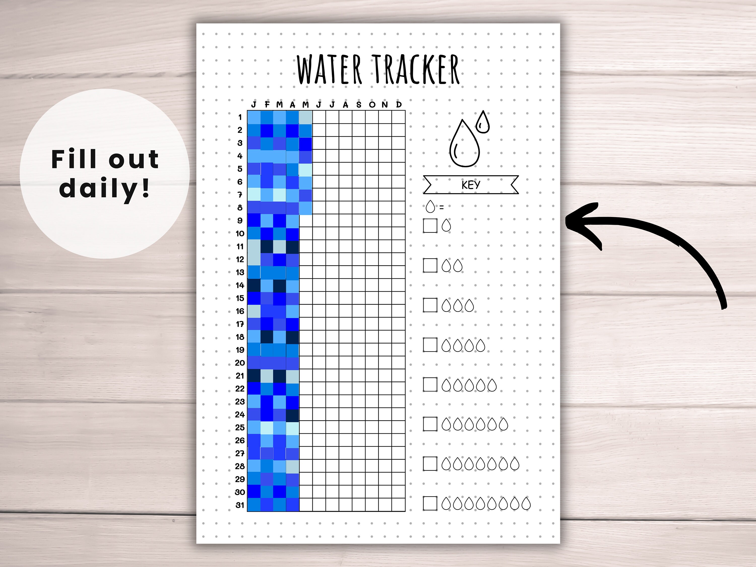 Yearly Water Tracker A5 Printable Journal Page Printable Monthly Water ...