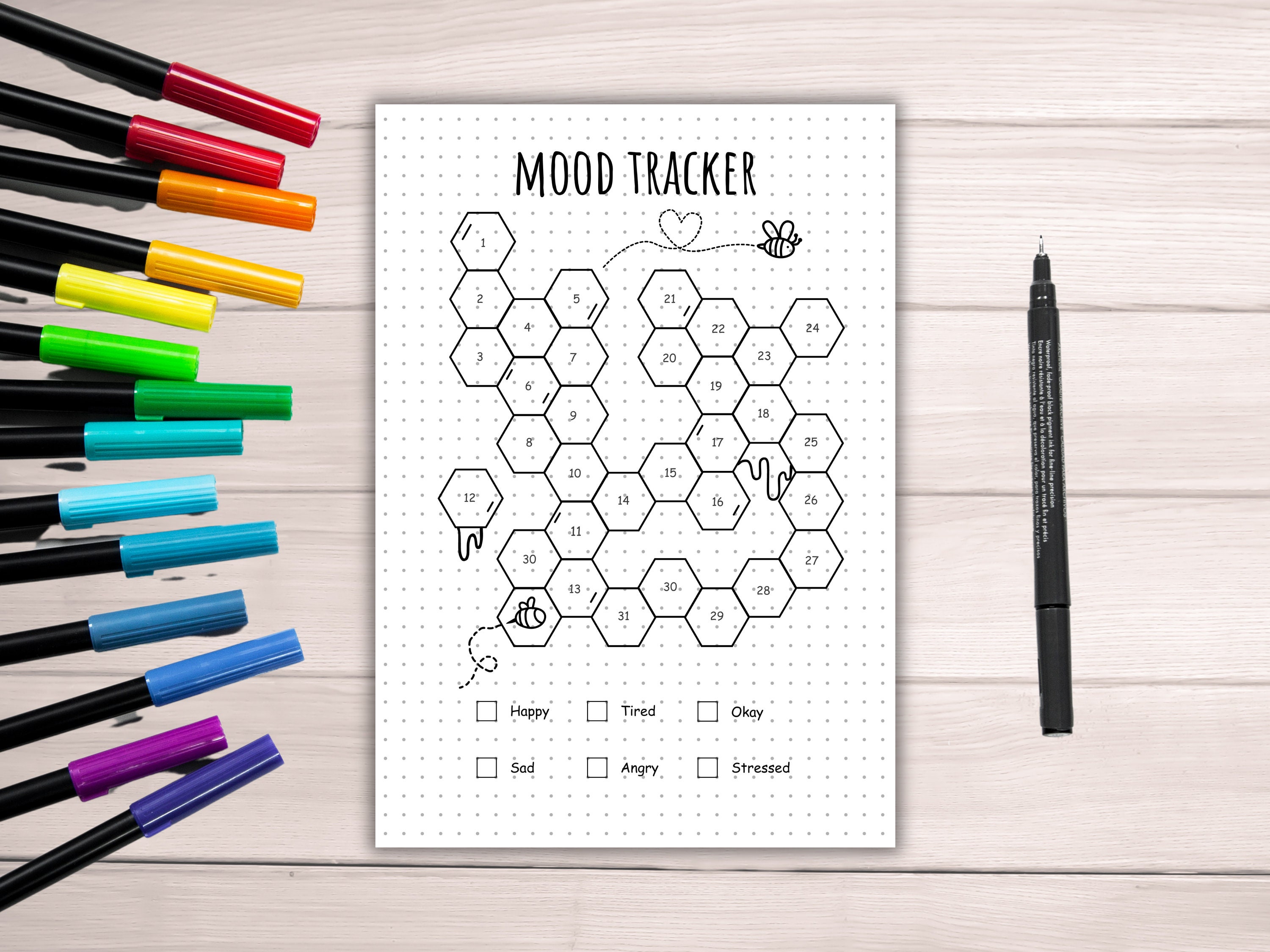 Bee Mood Tracker A5 Printable Journal Page May Mood Tracker Habit ...