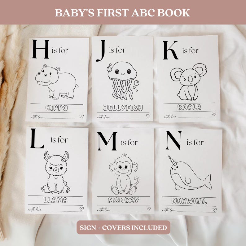 ABC Coloring Book Baby Shower Game, ABC Baby Shower Coloring Book, Baby ...
